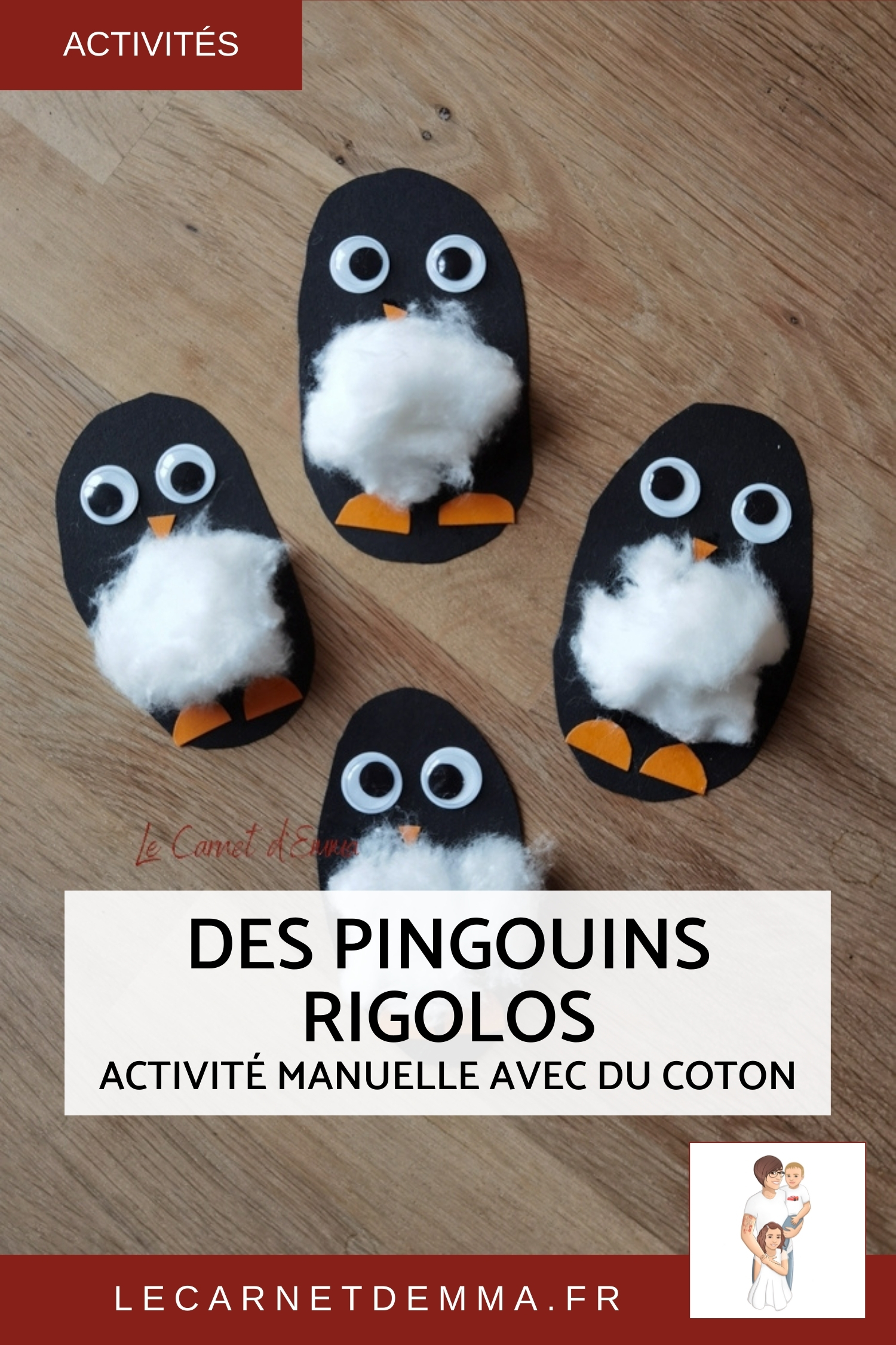 Des pingouins rigolos avec du coton - Activité manuelle - Le Carnet d'Emma