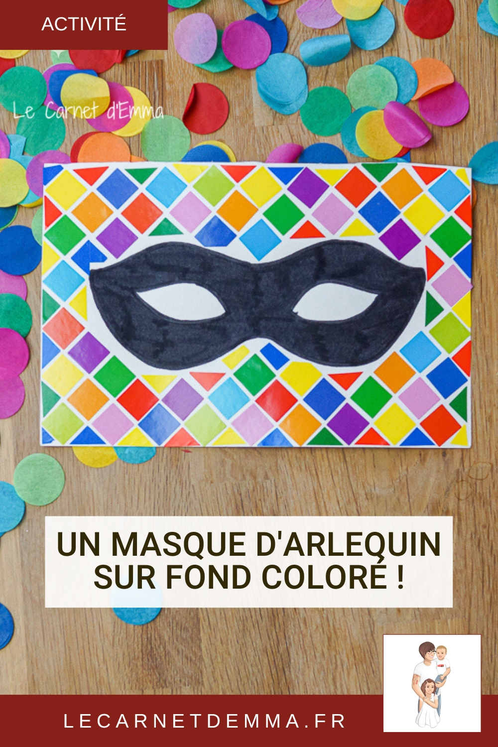 Un Masque d'Arlequin sur fond en mosaïque - Le Carnet d'Emma