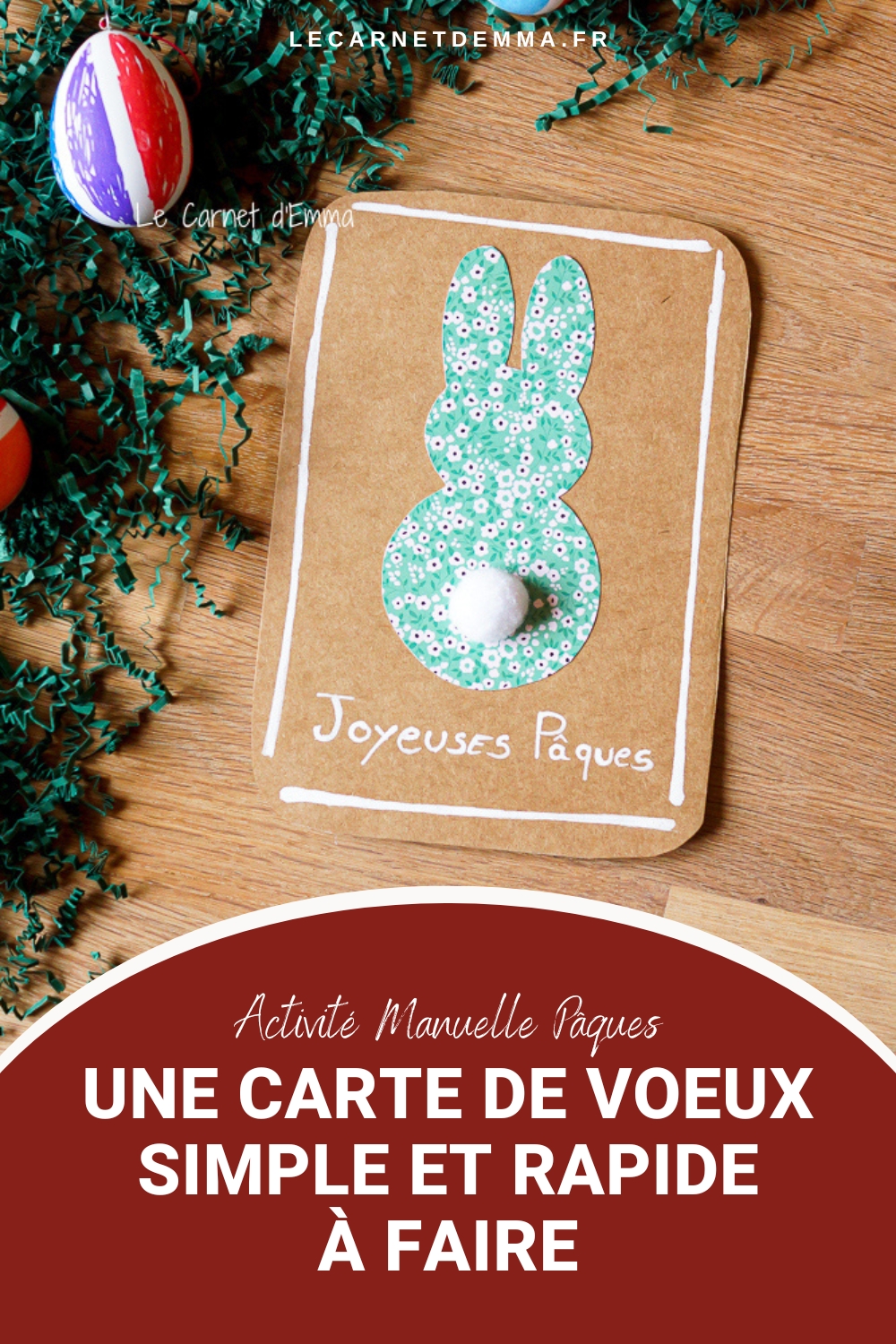 Une carte de Pâques avec une feuille à motif - Le Carnet d'Emma